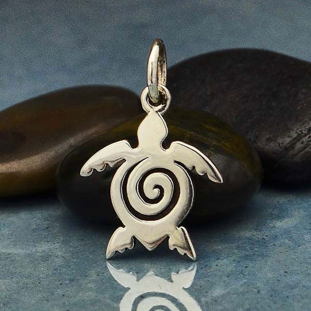 Sterling Silver Sea Turtle Charm With Spiral, A4061, Pet Charms, Turtle ...