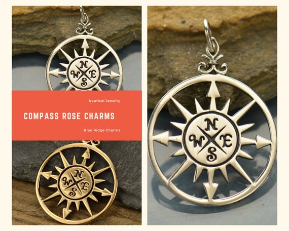 Sterling Silver Compass Rose Pendants Natural Bronze Compass | Etsy