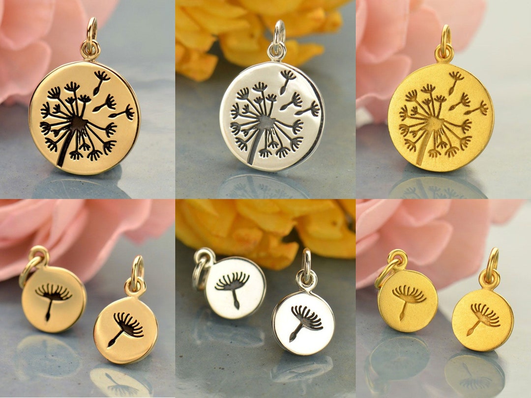 Dandelion Charms, Dandelion Pendants, Sterling Silver Dandelion Charm ...