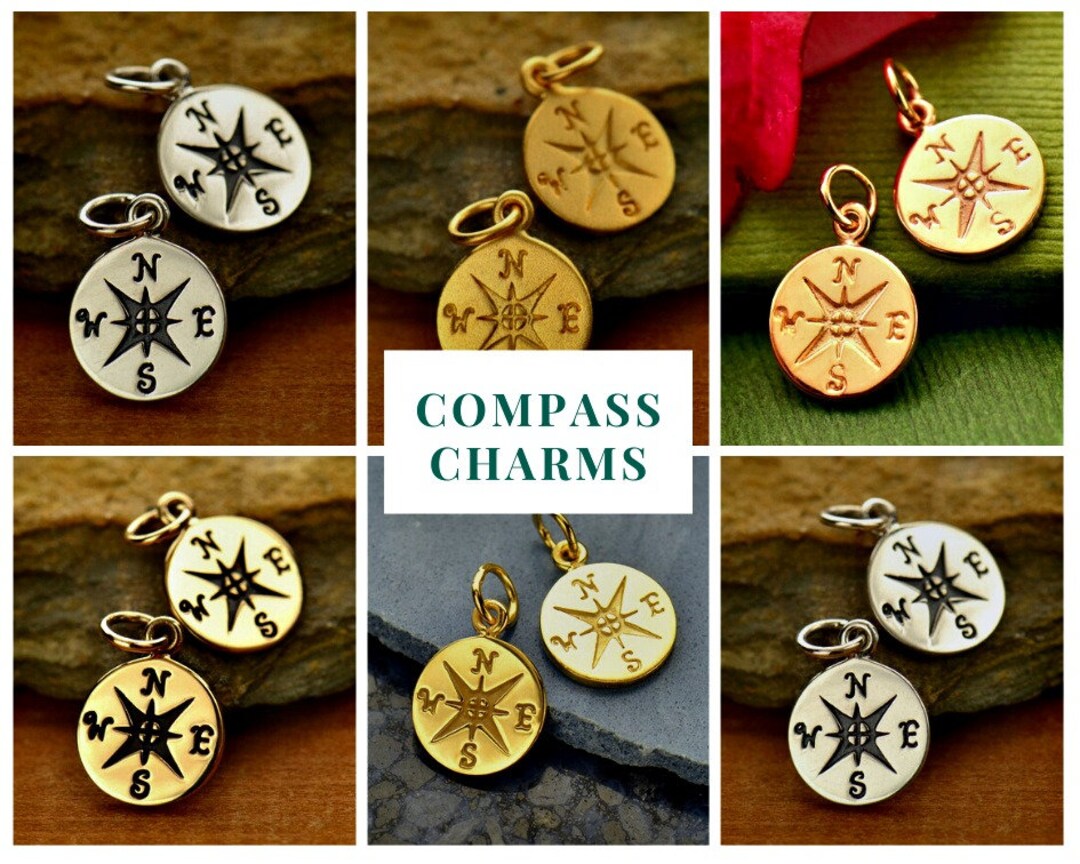 Compass Charm, Sterling Silver Compass Charm, Compass Charm, Compass ...