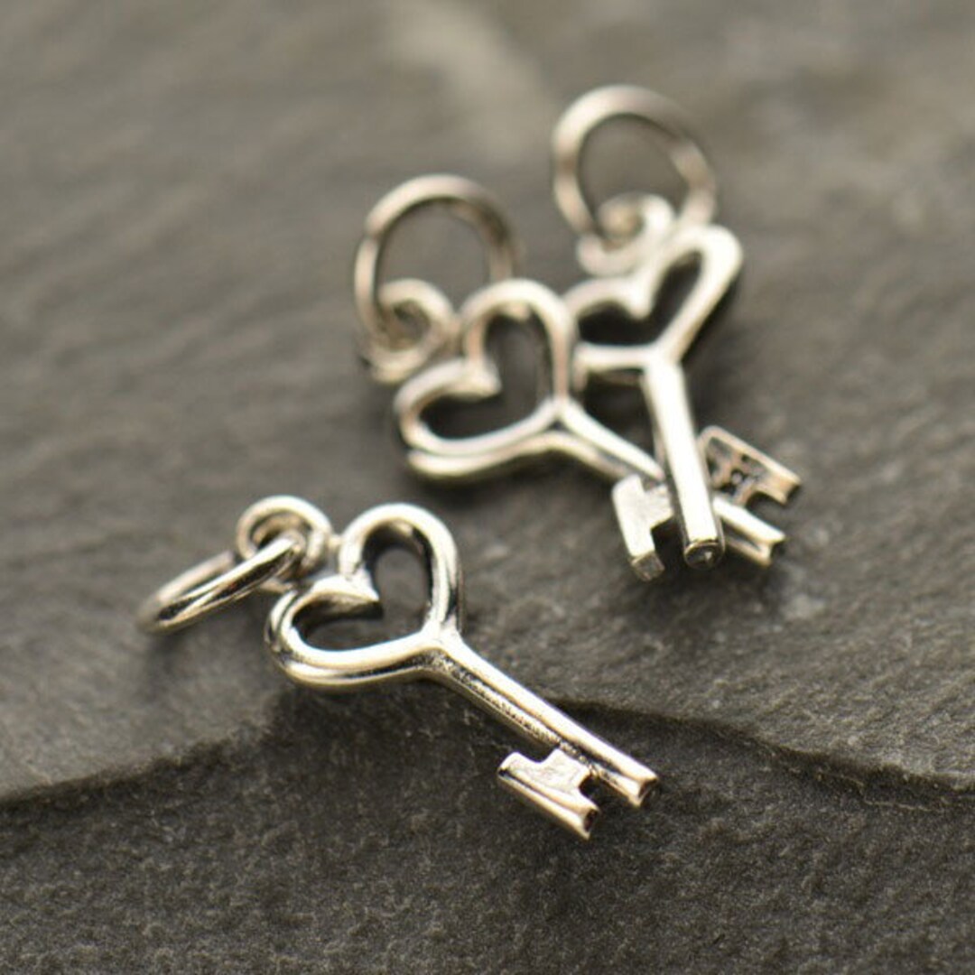 Tiny Sterling Silver Heart Key Charm, A1282, Sterling Silver Key Charm ...