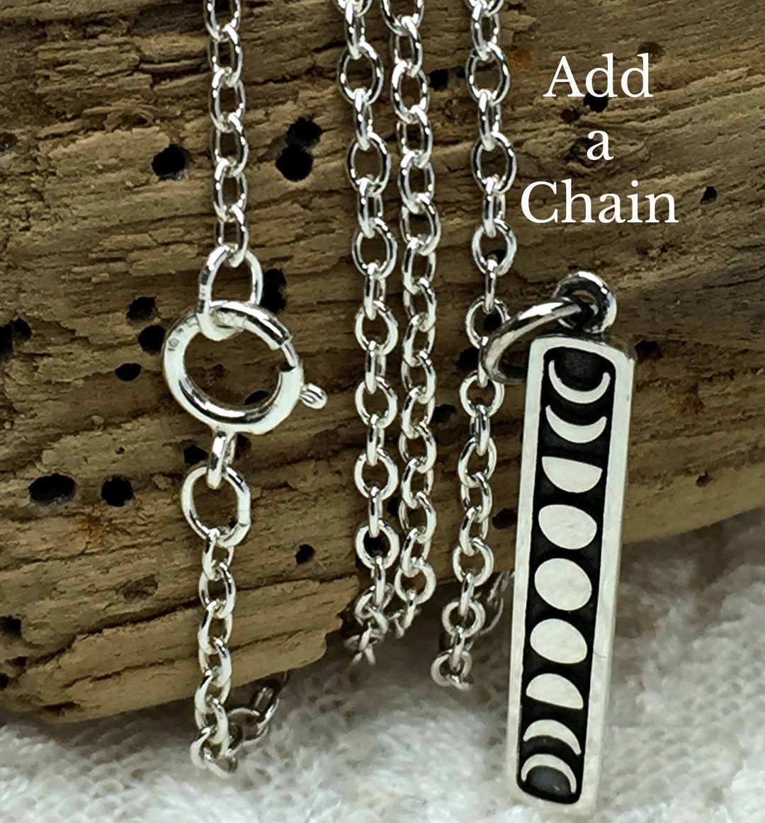 Sterling Silver Moon Phase Pendant, Celestial, Cable Chain, Vertical ...