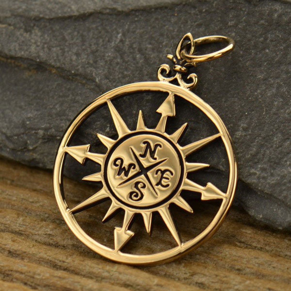 Sterling Silver Compass Rose Pendants Natural Bronze Compass - Etsy