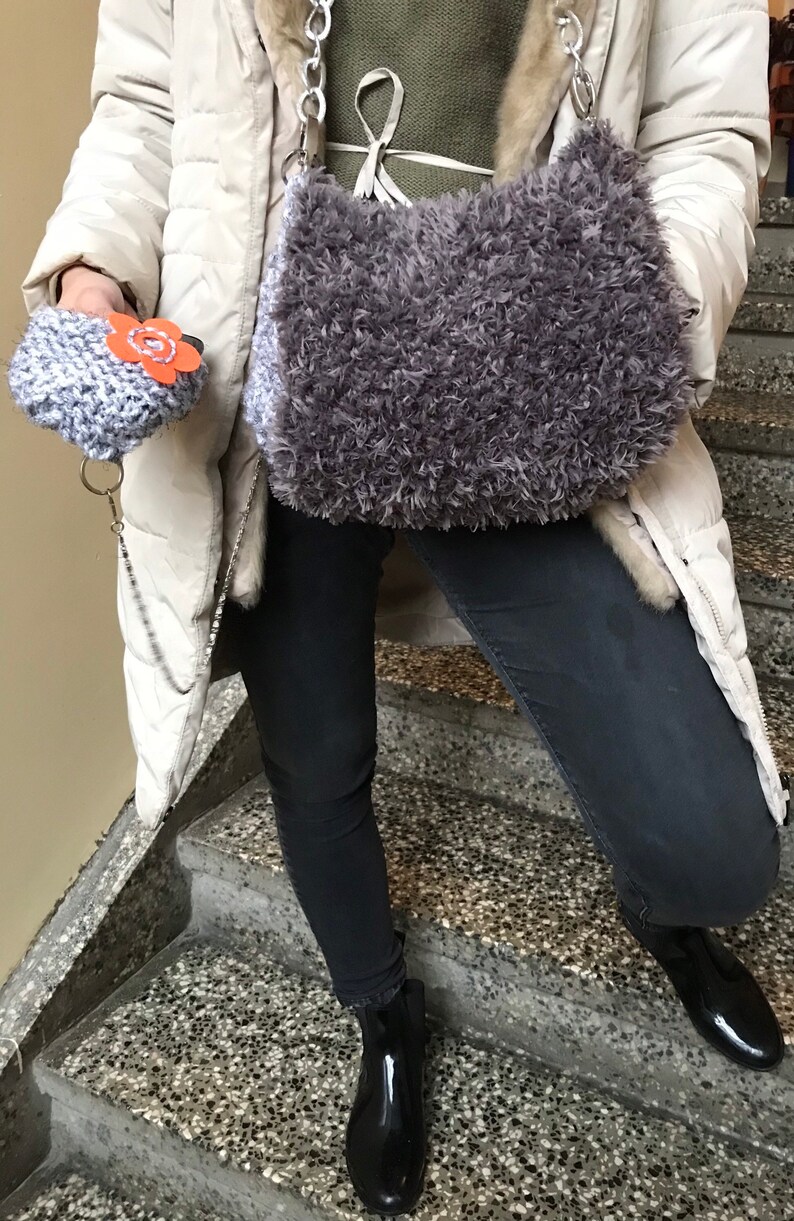 Double Handknitted Mokko Color Muff Of Faux Fur And Wool With | Etsy