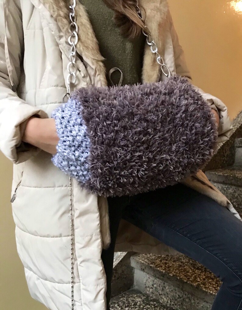 Double Handknitted Mokko Color Muff Of Faux Fur And Wool With | Etsy