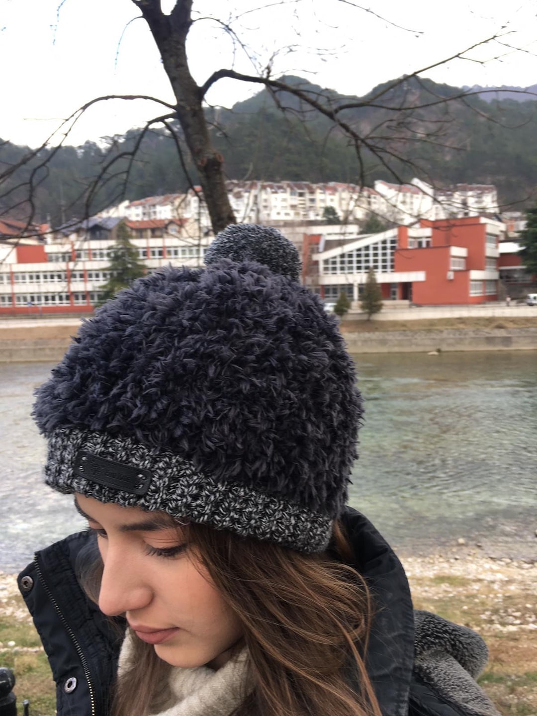 Handknit Plush Faux Fur Toque Hat Double Wool Brim Warm Soft Beanie Hat ...