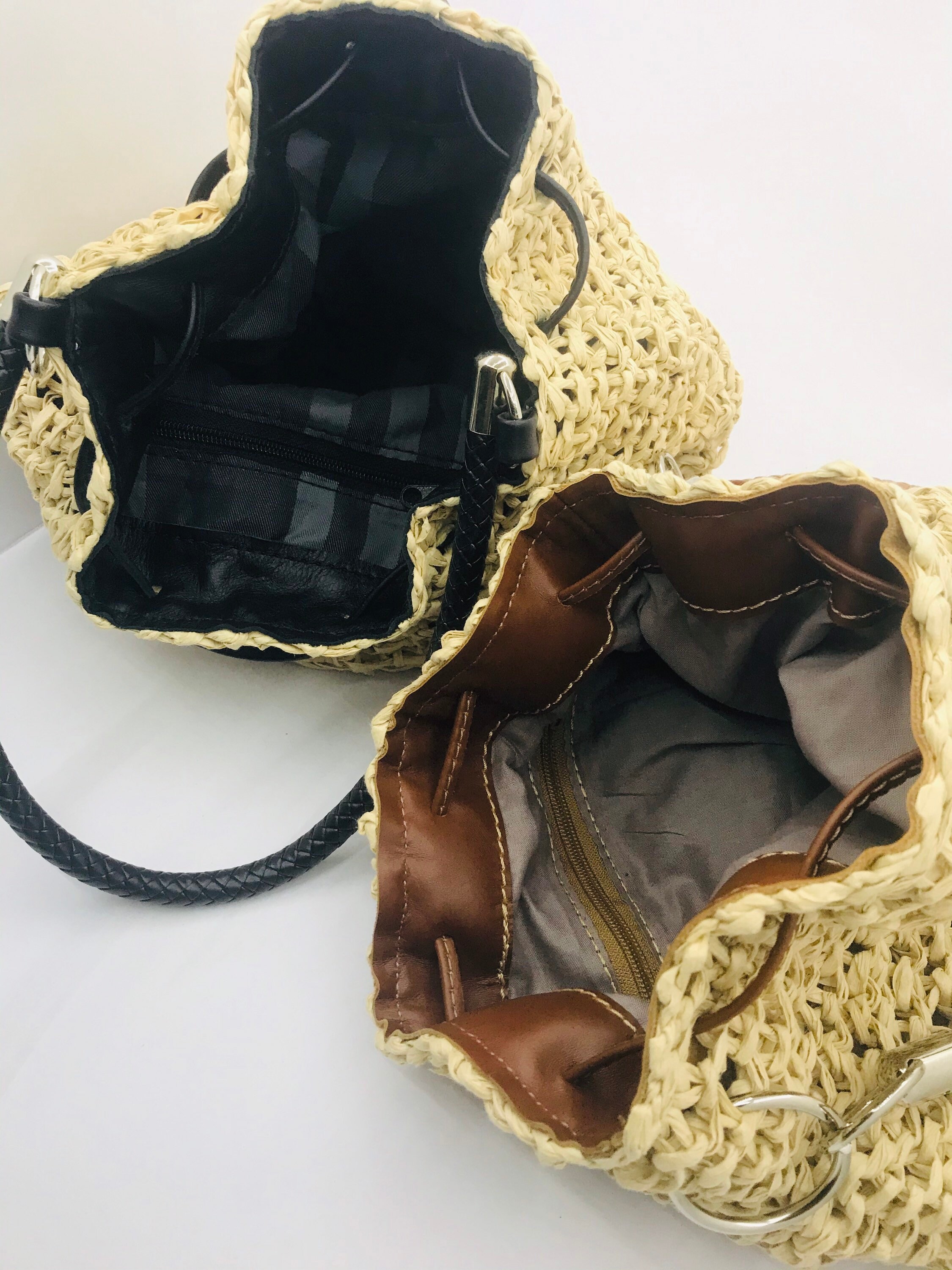 Gehaakte Raffia Bucket Bag Drawstring Basket Schoudertas Rieten Tote ...