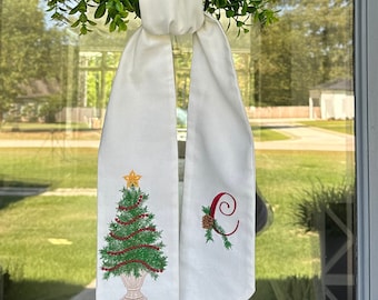 Cardinal Red Toile Holiday Wreath Sash for Front Door, Custom Monogram ...
