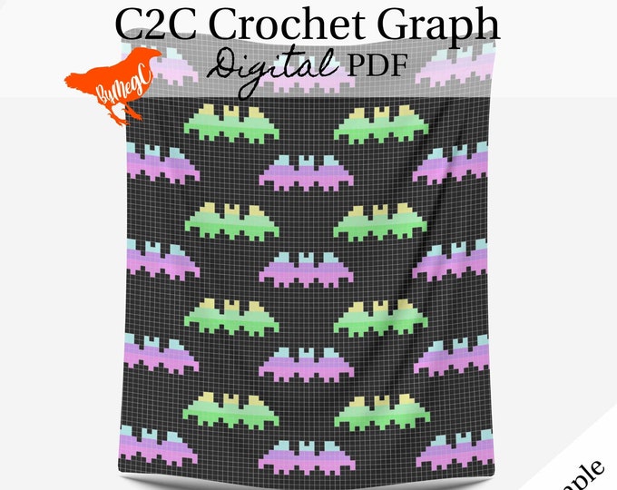 C2C Digital PDF Crochet Pattern / Graph, Pastel Bats Graphgan Design ...