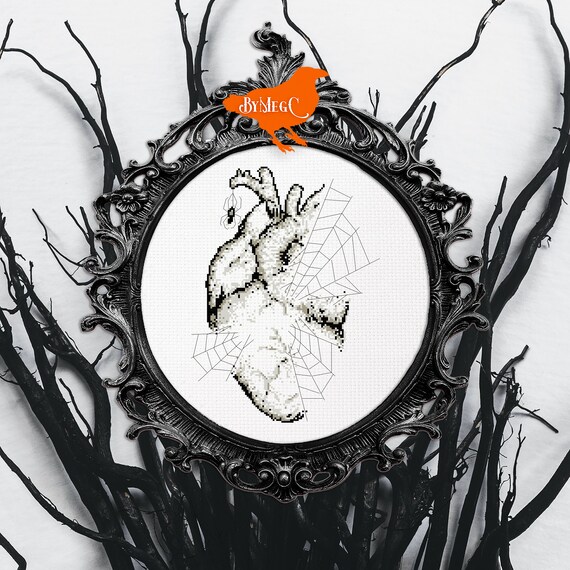 Anatomical Telltale Heart Cross Stitch Pattern Spider Web | Etsy
