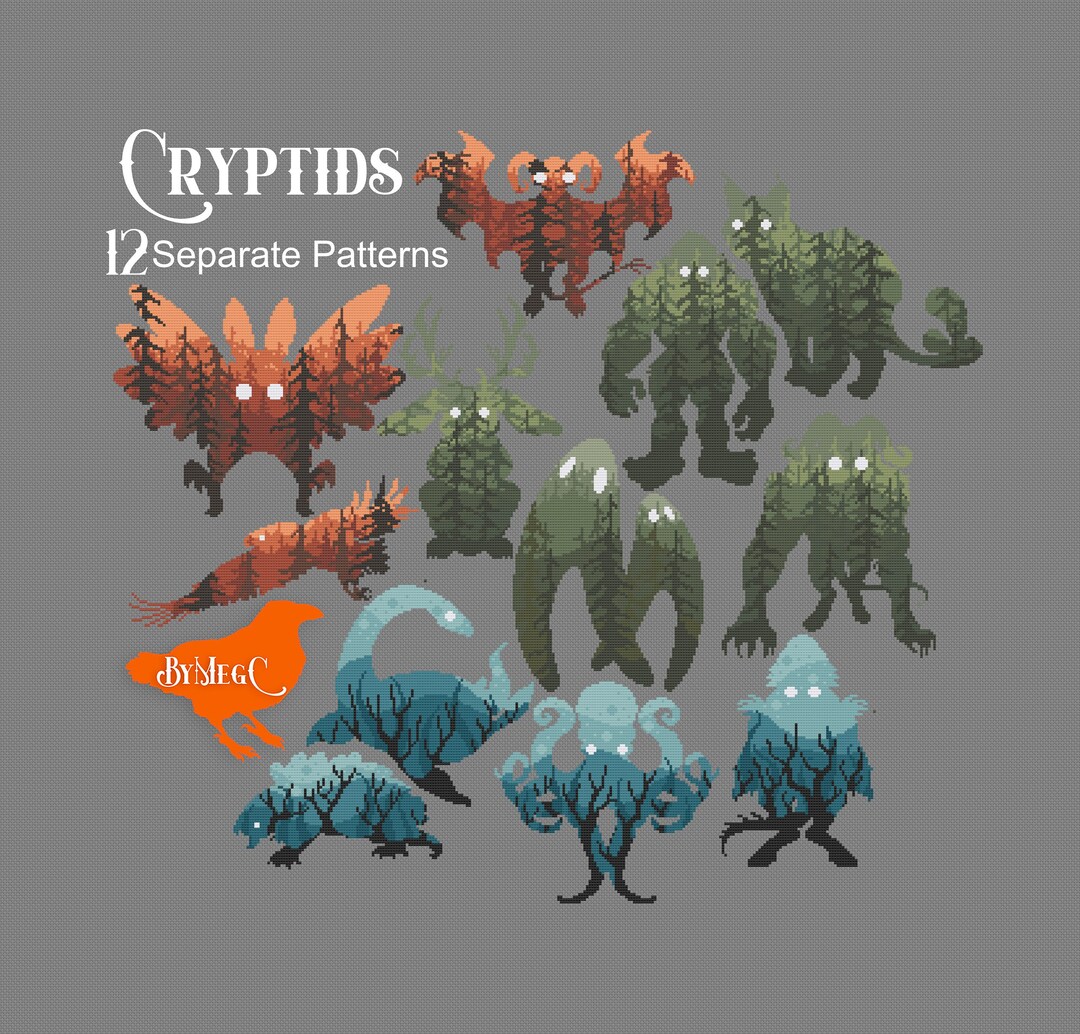 12 Cryptid Combo - Digital Cross Stitch Patterns With Creepy Cryptid ...