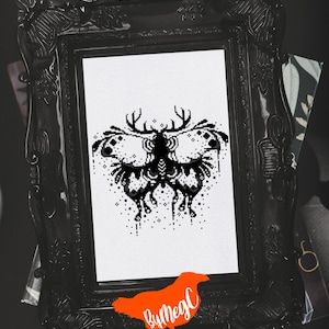 Black and White Pixelated Moth Counted Cross Stitch Pattern With ...