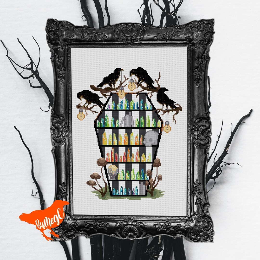 Weekly Crystal Coffin Bookshelf Temperature Cross Stitch Pattern - 7 Colour Versions - Rainbow ...