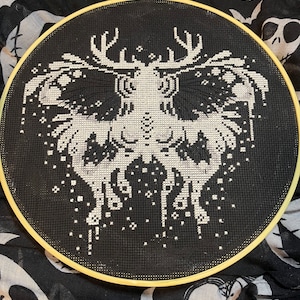 Black and White Pixelated Moth Counted Cross Stitch Pattern With ...