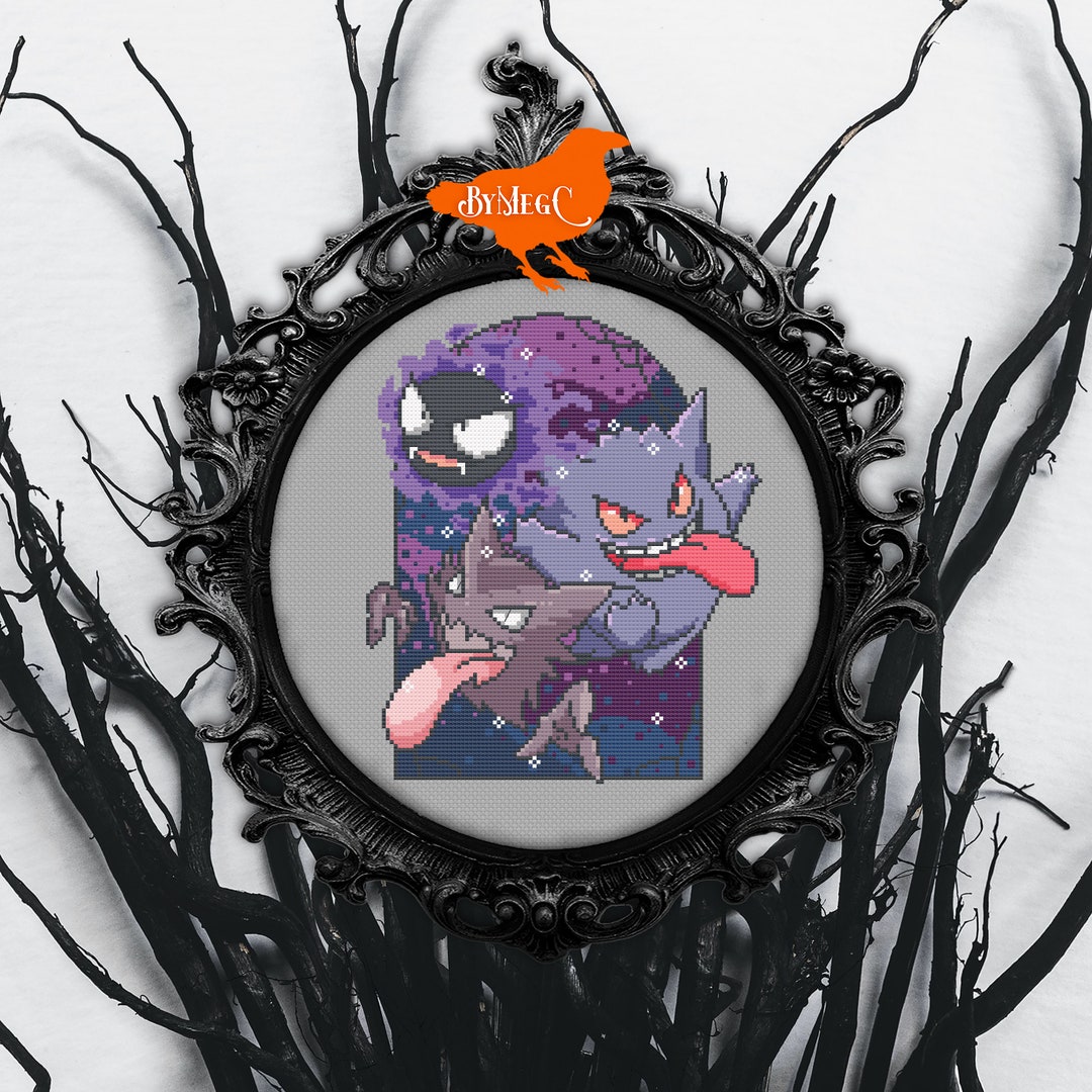 Spookymon - Gastly Haunter Gengar Ghost Pokemon Counted Cross Stitch ...