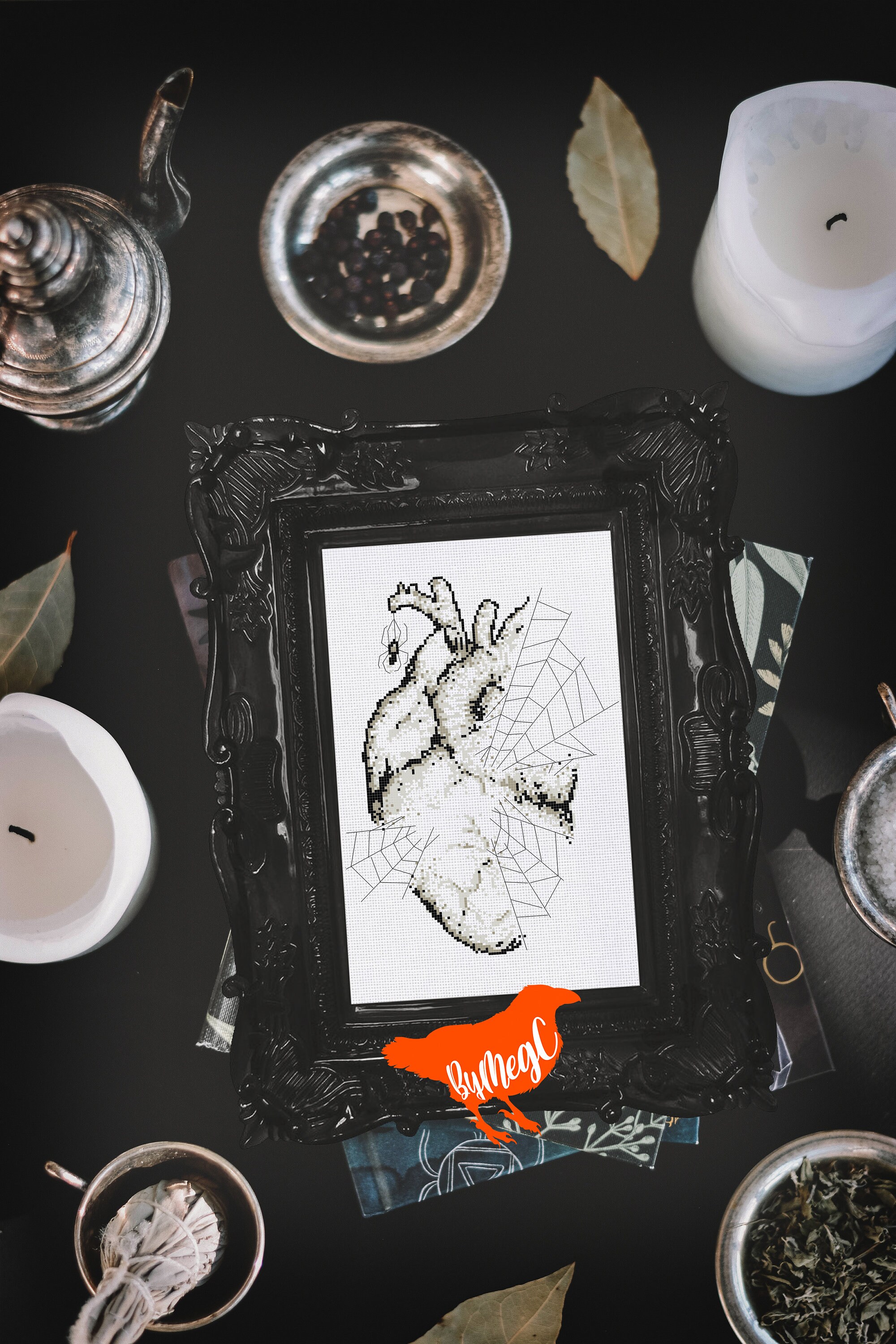 Anatomical Telltale Heart Cross Stitch Pattern Spider Web - Etsy