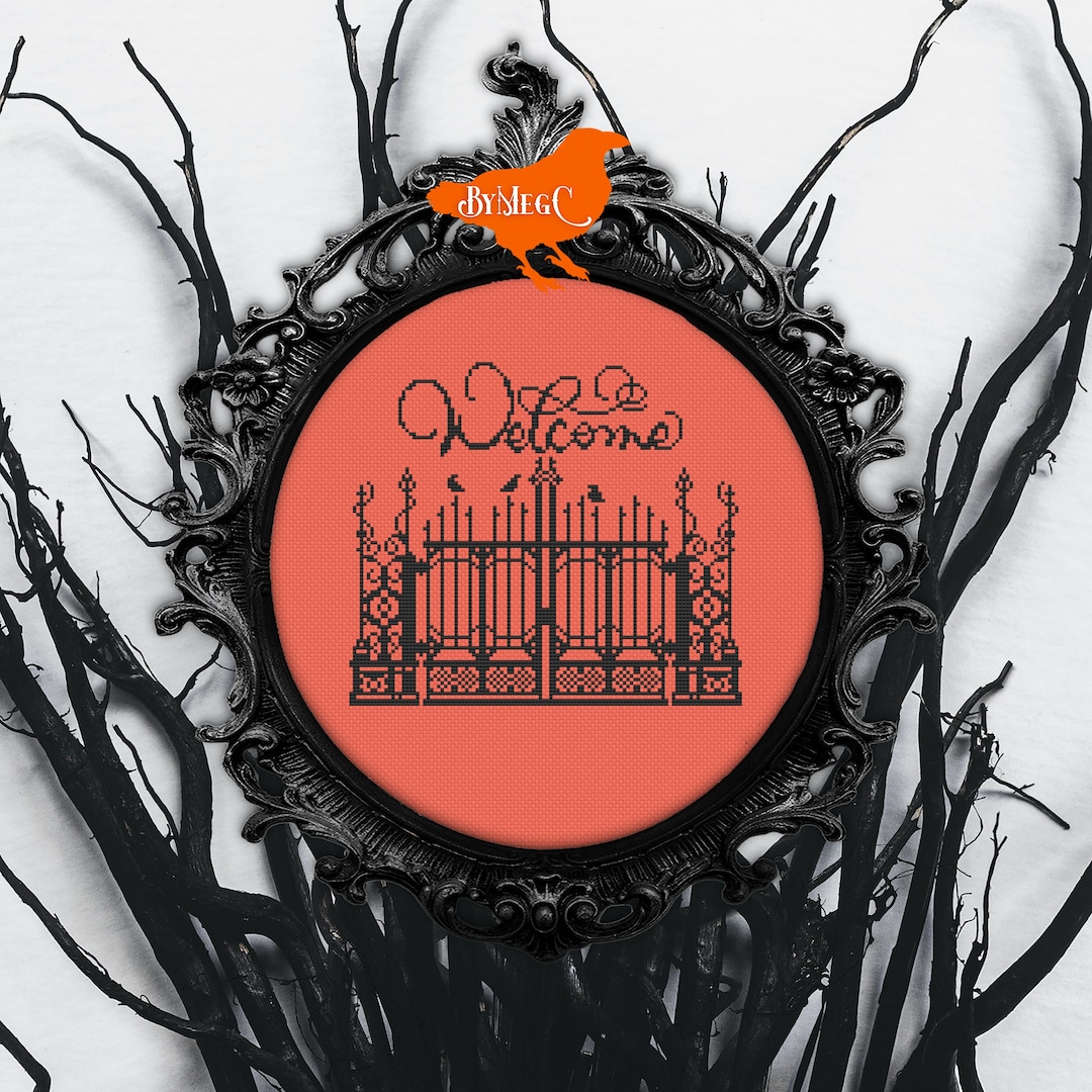 Welcome Dark Gothic Gate Counted Cross Stitch Pattern, Iron Gate ...