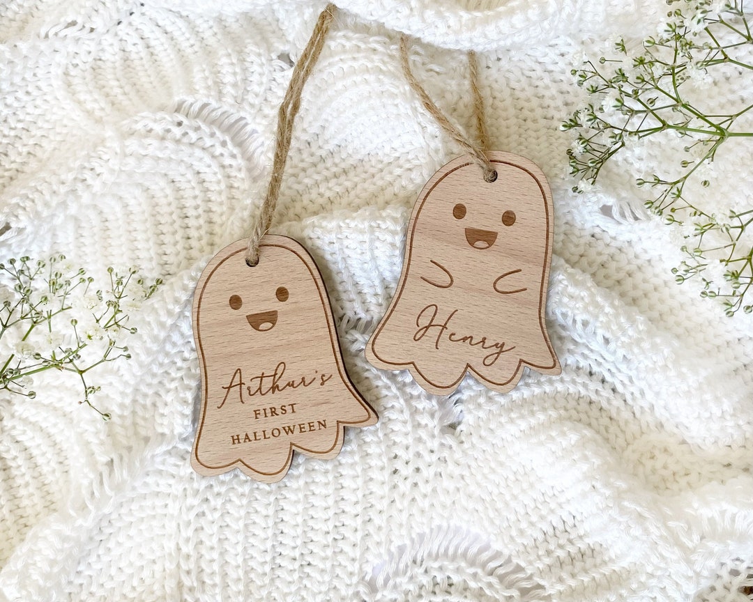 Personalised Engraved Halloween Ghost Name Tag Baby's - Etsy