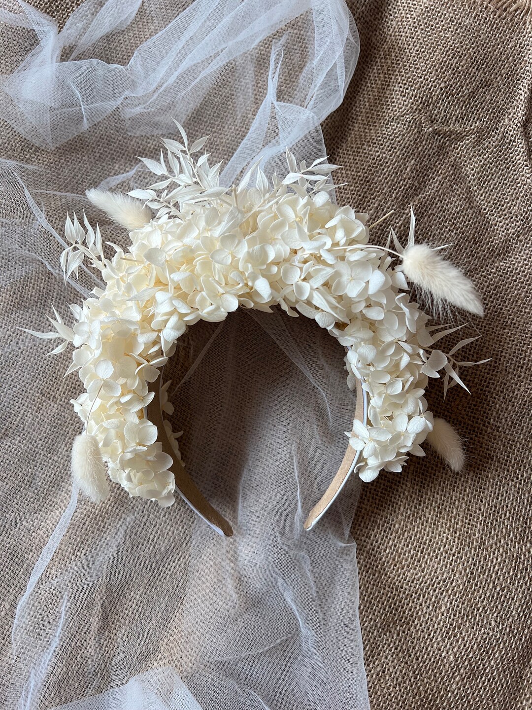 Big Flower Crown, Ivory Hydrangea Headband for Brides, Boho Bridal ...