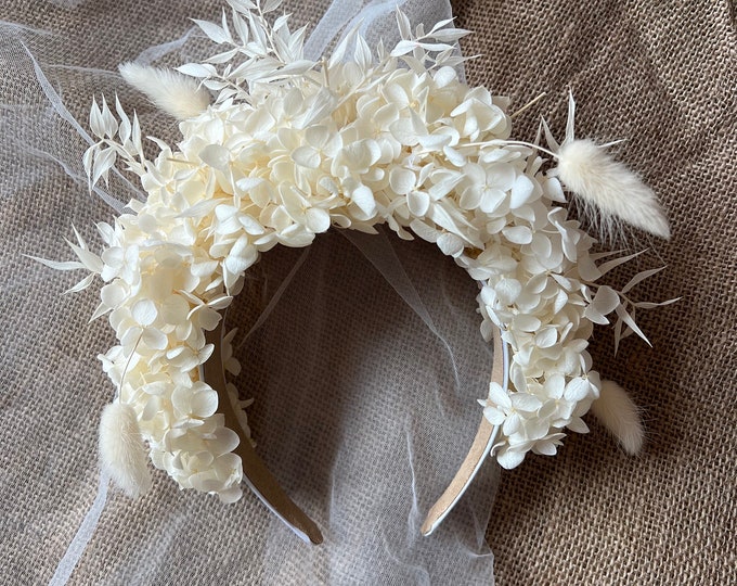 Big Flower Crown, Ivory Hydrangea Headband for Brides, Boho Bridal ...