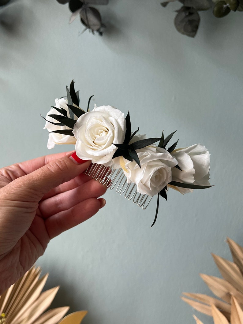 Boho White Rose and Eucalyptus Wedding Hair Comb White and - Etsy