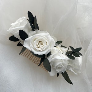 Boho White Rose and Eucalyptus Wedding Hair Comb, White and Green Olive ...