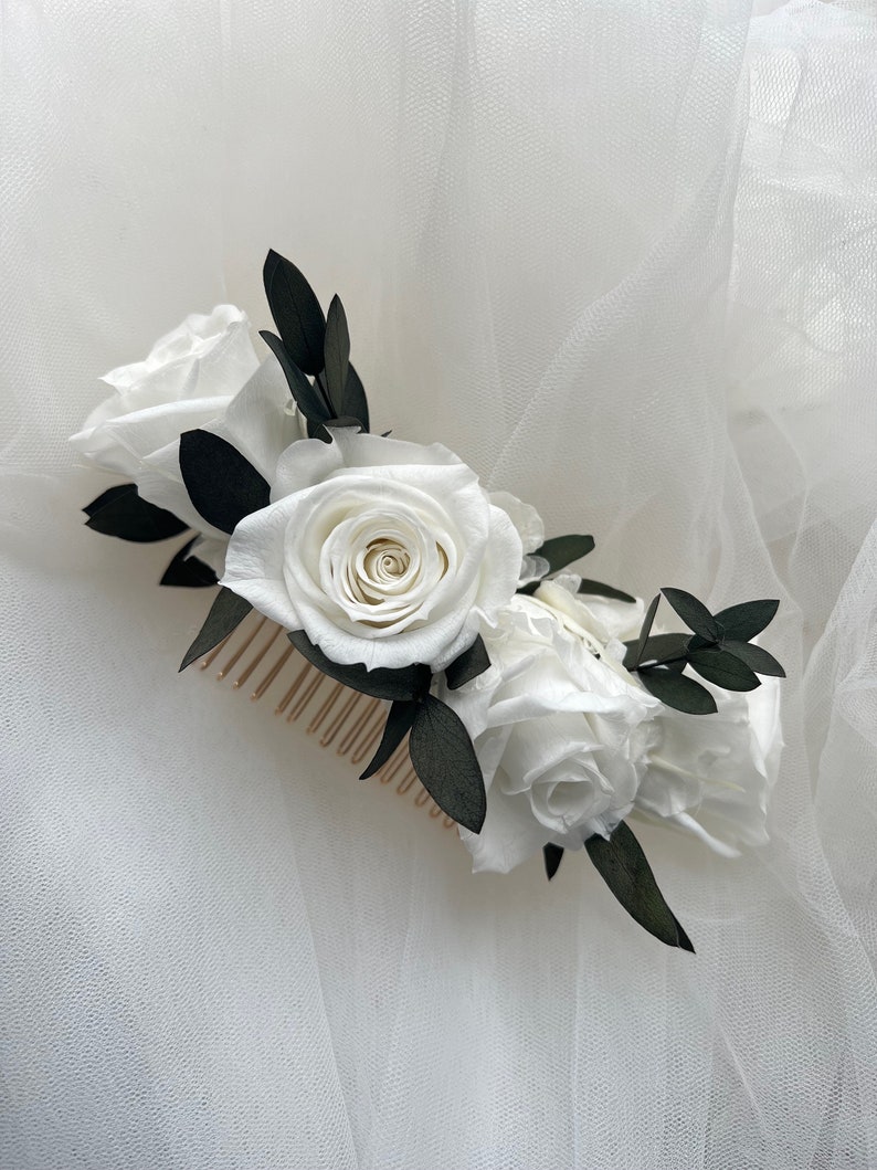 Preserved White Roses & Eucalyptus Headpiece, Boho Wedding Accessories ...