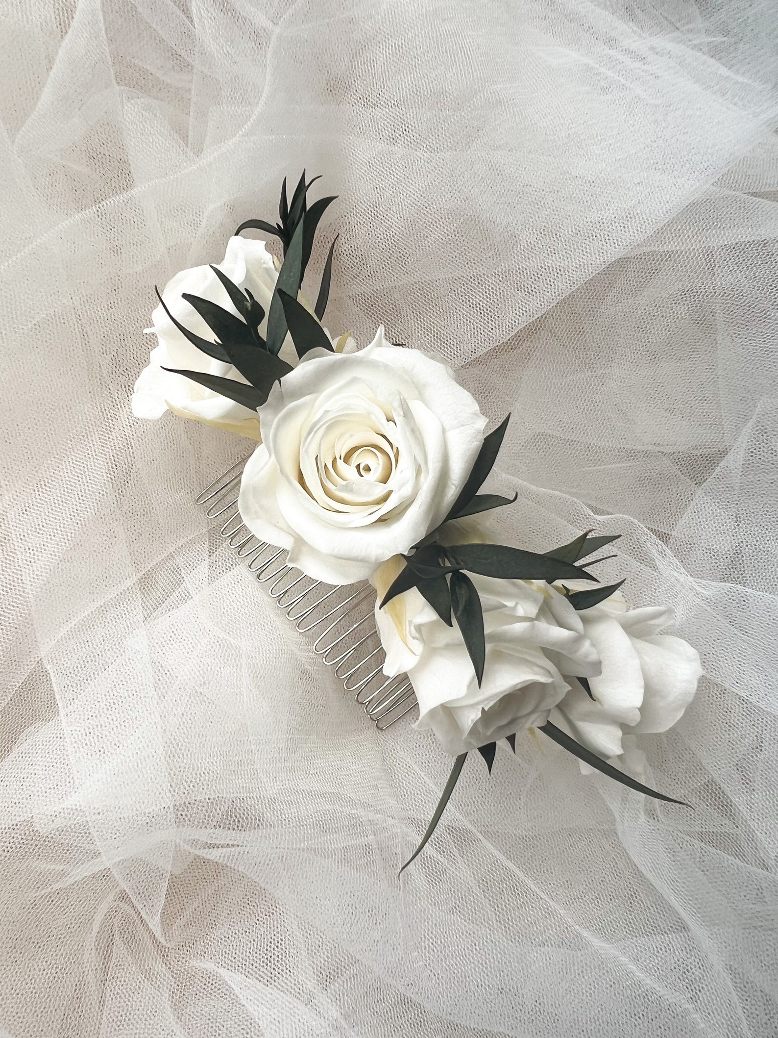 Boho White Rose and Eucalyptus Wedding Hair Comb White and - Etsy