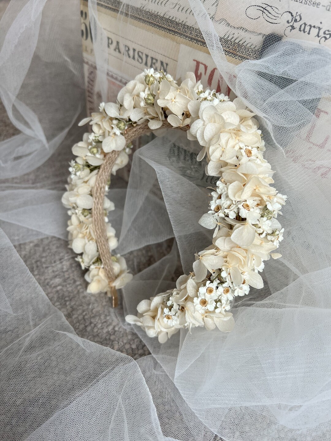 Daisy Headband, Hydrangea and Daisy Floral Tiara, Dried Mini Daisy ...
