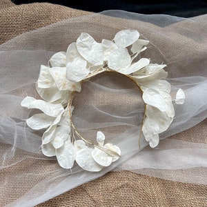 Preserved Lunaria Headpiece, Dried Lunaria Bridal Headdress, White ...
