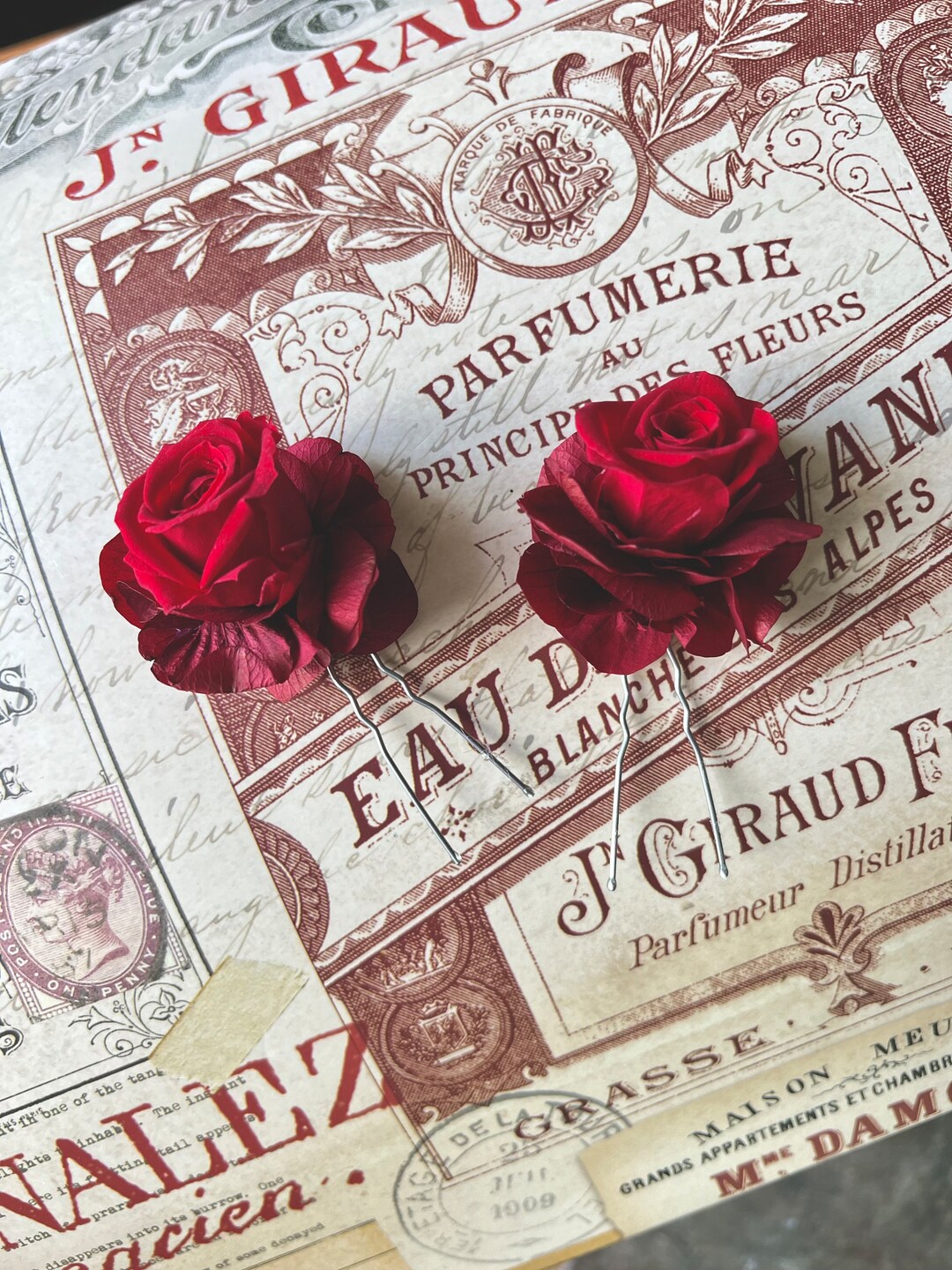 Red Rose Minimal Real Flower Hair Pins, Red Dried Flower Mini Hair ...