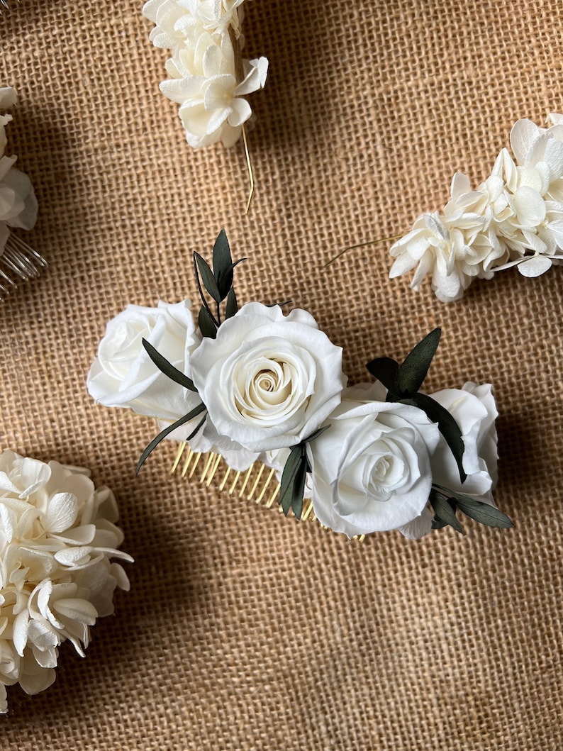 Boho White Rose and Eucalyptus Wedding Hair Comb White and - Etsy