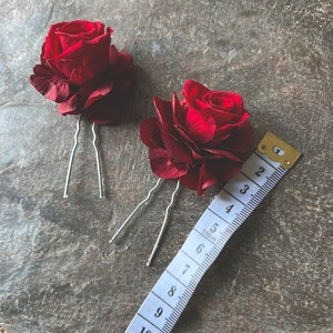 Red Rose Minimal Real Flower Hair Pins, Red Dried Flower Mini Hair ...