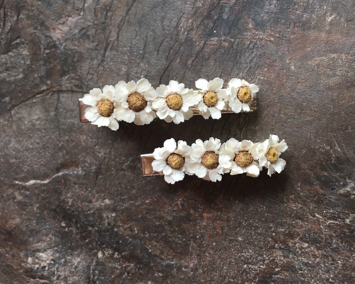 Dried Daisy Hair Clips UK Dry Flower Barrette Bridal Boho | Etsy