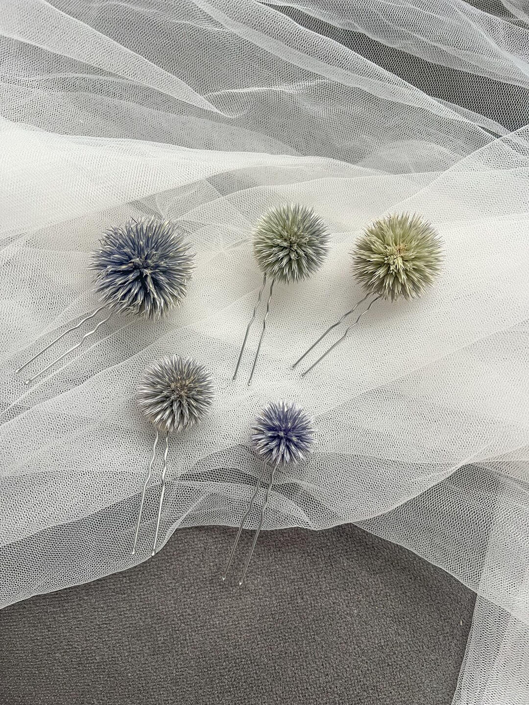 Dried Blue Thistle Hair Pins, Wedding Headpiece Mini Preserved Eryngium ...