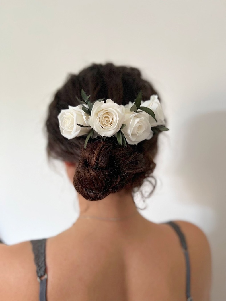 Boho White Rose and Eucalyptus Wedding Hair Comb White and - Etsy
