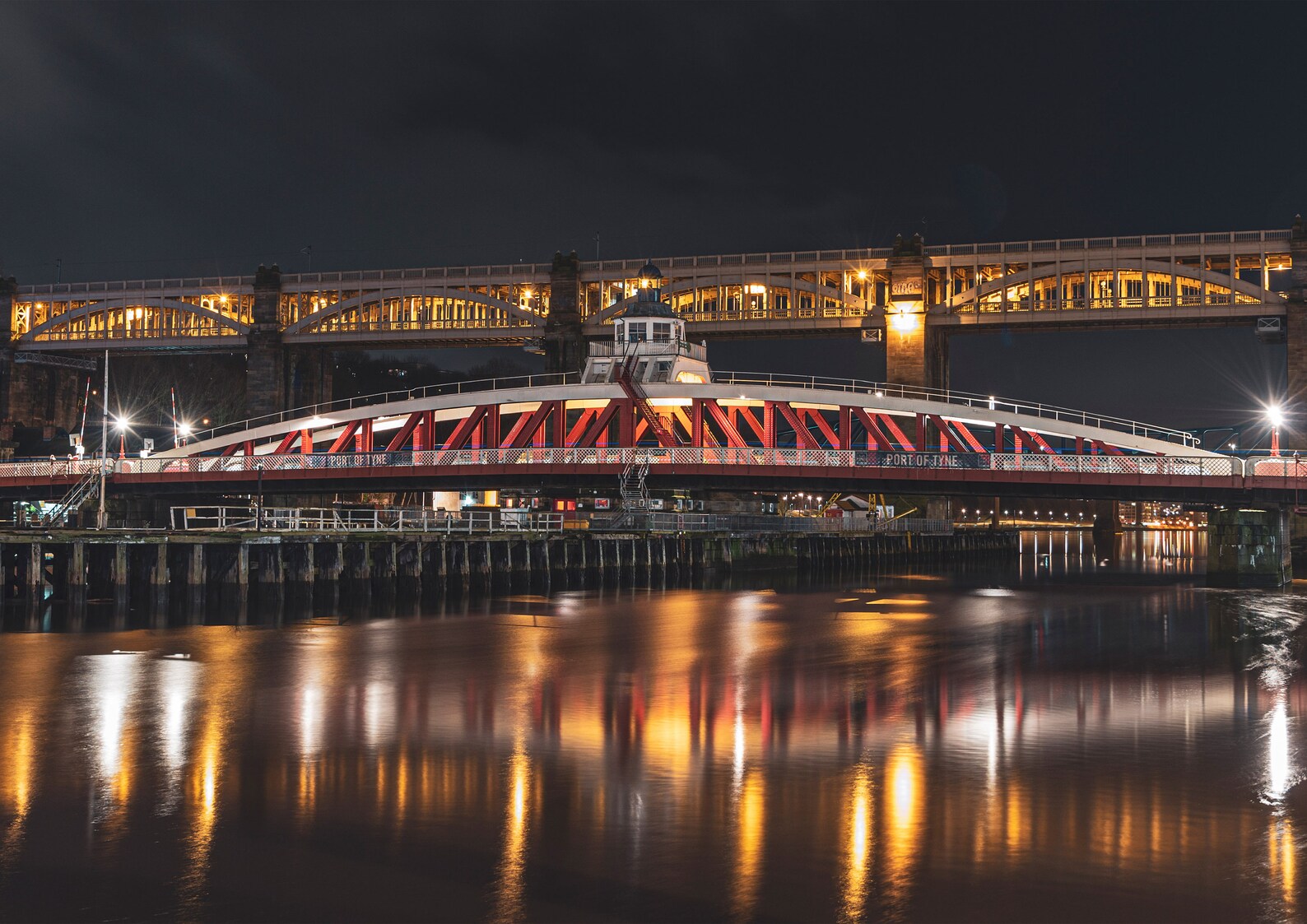High Level & Swing Bridge at Night Print. Crossing the River - Etsy UK