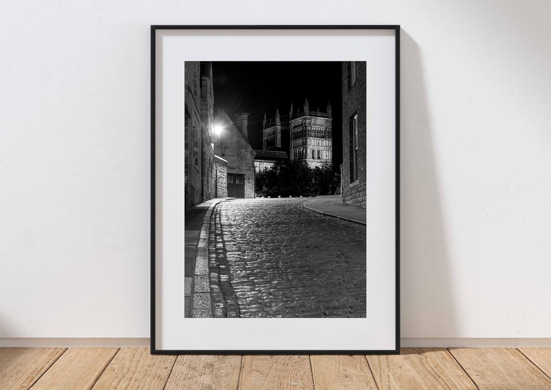 Durham Cathedral Print: Black and White Cobblestone Landscape - Etsy UK