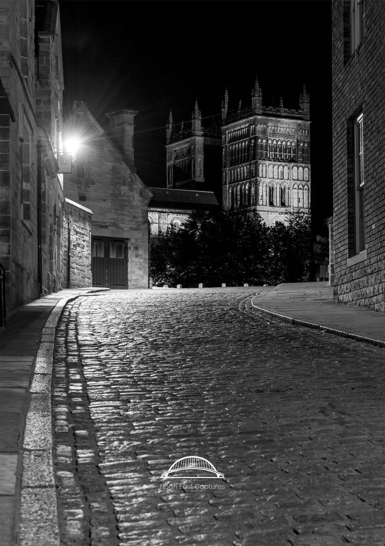 Durham Cathedral Print: Black and White Cobblestone Landscape - Etsy UK