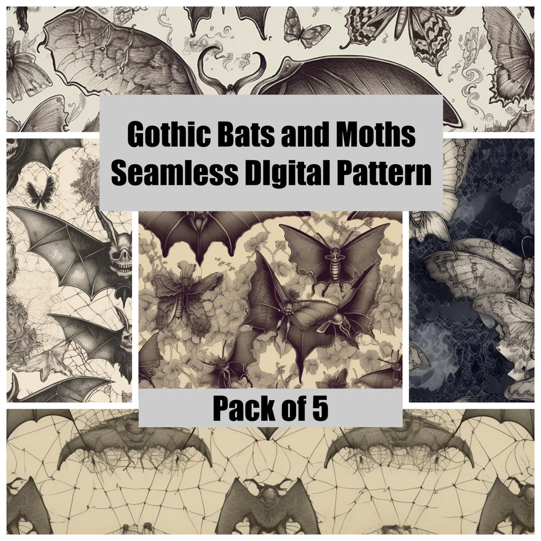 Goth Bats and Moth Patterns Digital Paper Pack of 5 - Etsy