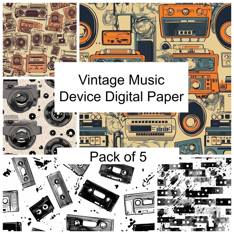 Vintage Music Device Digital Paper Pack of 5 - Etsy