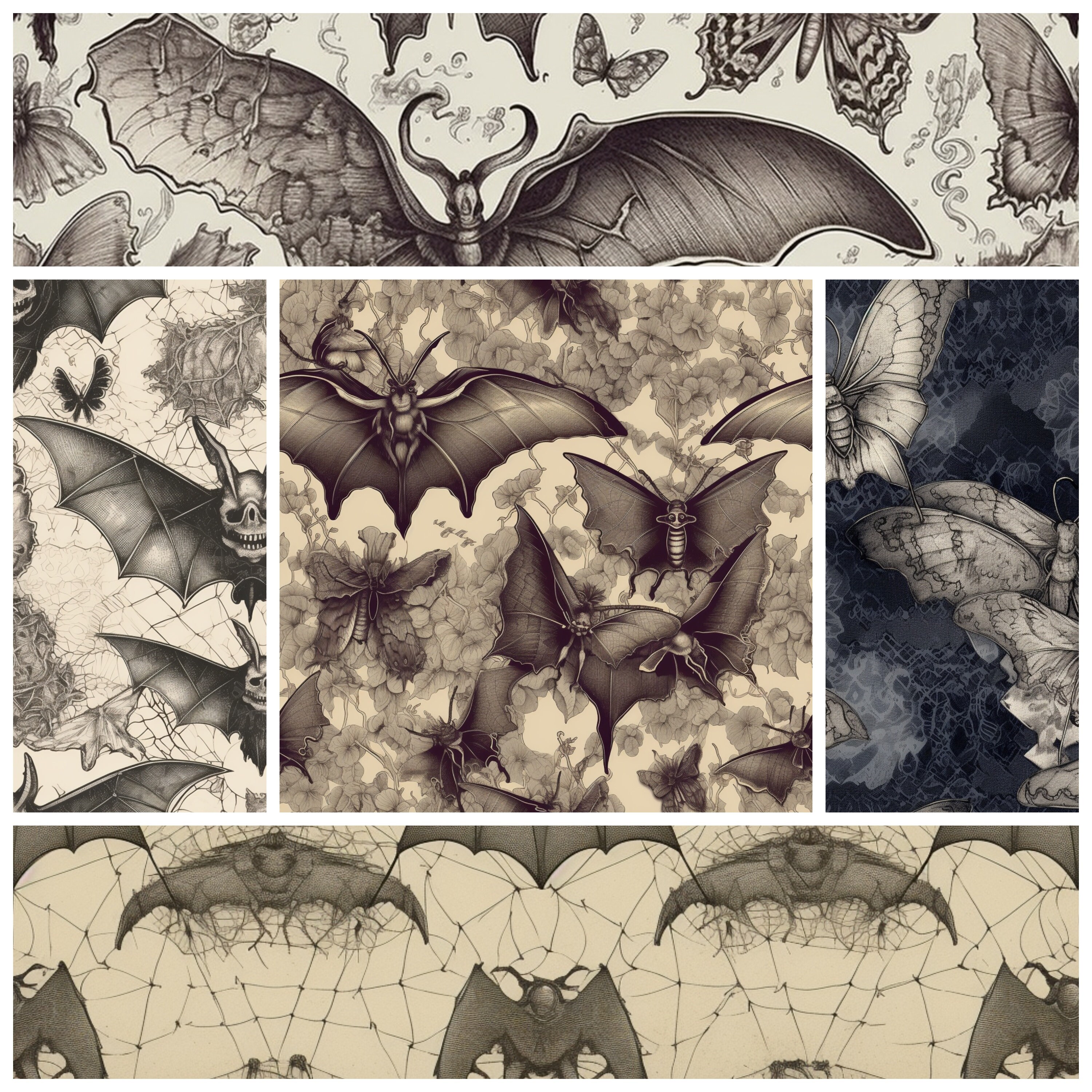Goth Bats and Moth Patterns Digital Paper Pack of 5 - Etsy