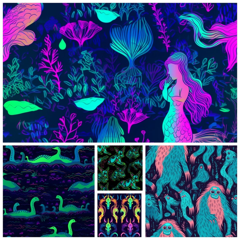 Colorful Cryptids Digital Seamless Pattern Digital Paper Pack of 5 - Etsy