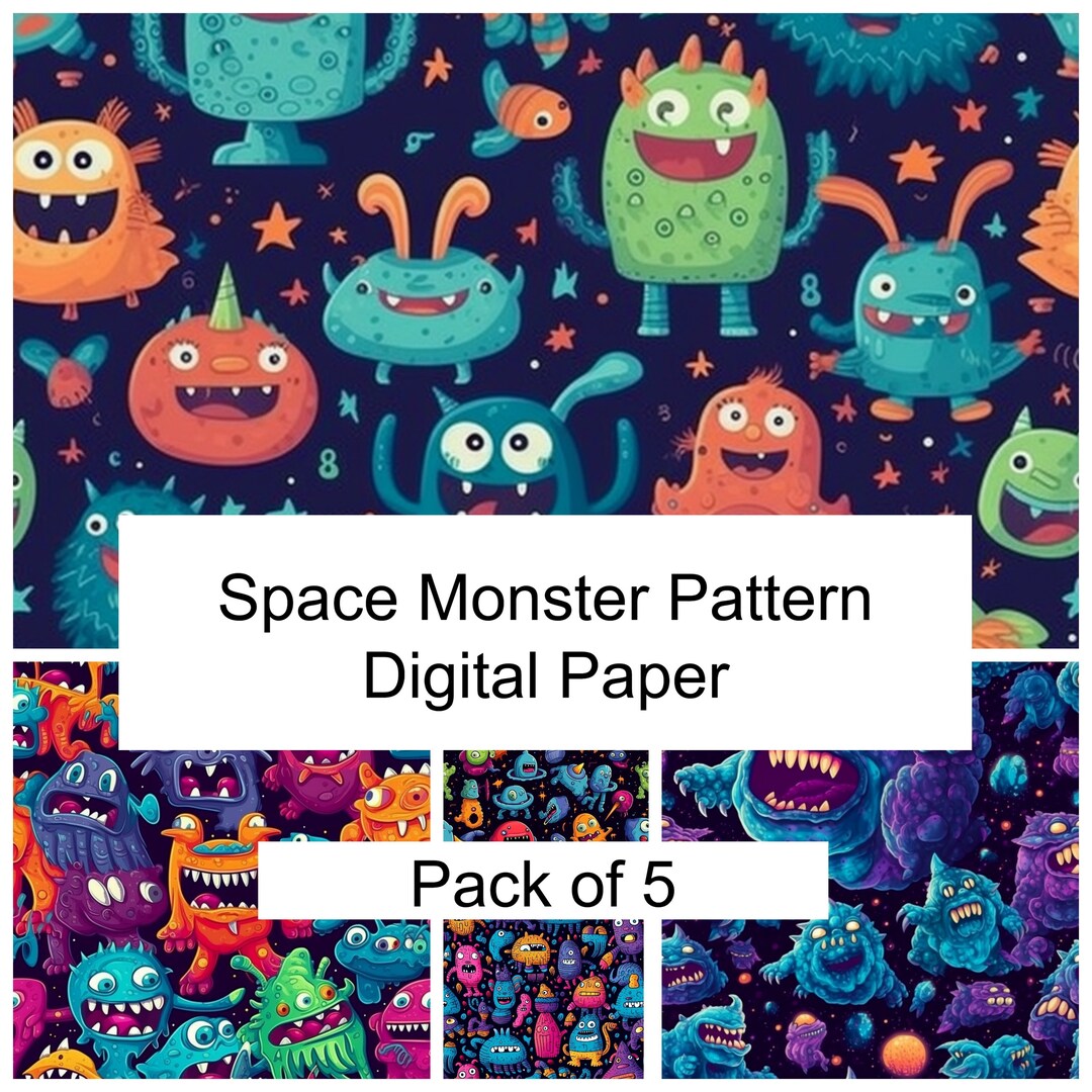 Space Monster Seamless Pattern Digital Paper Pack of 5 - Etsy