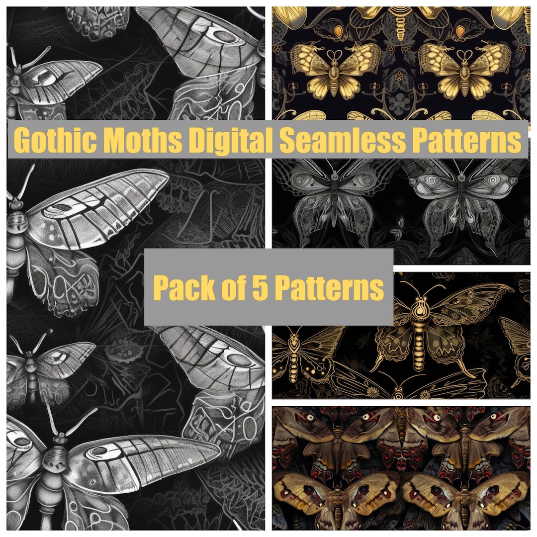 Gothic Moths Digital Paper Seamless Pattern Pack of 5 - Etsy