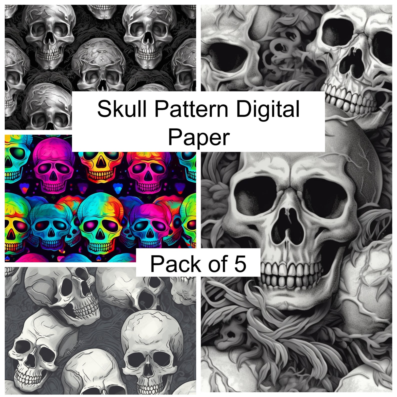 Skull Pattern Digital Paper Pack of 5 - Etsy