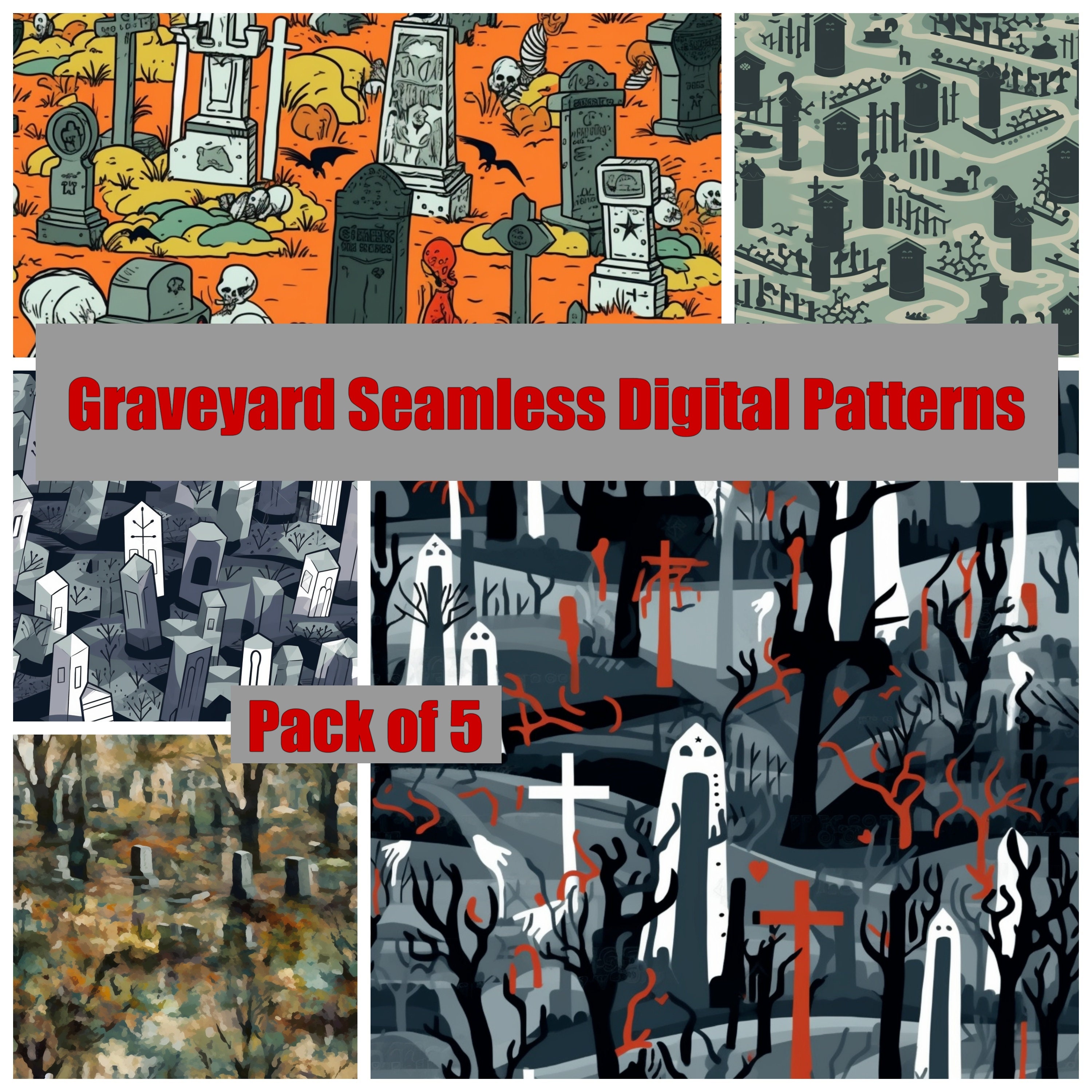 Graveyard Digital Seamless Patterns Digital Paper Pack of 5 - Etsy
