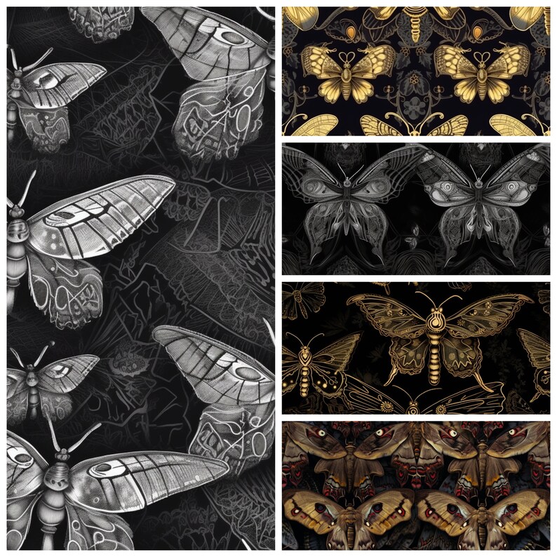 Gothic Moths Digital Paper Seamless Pattern Pack of 5 - Etsy
