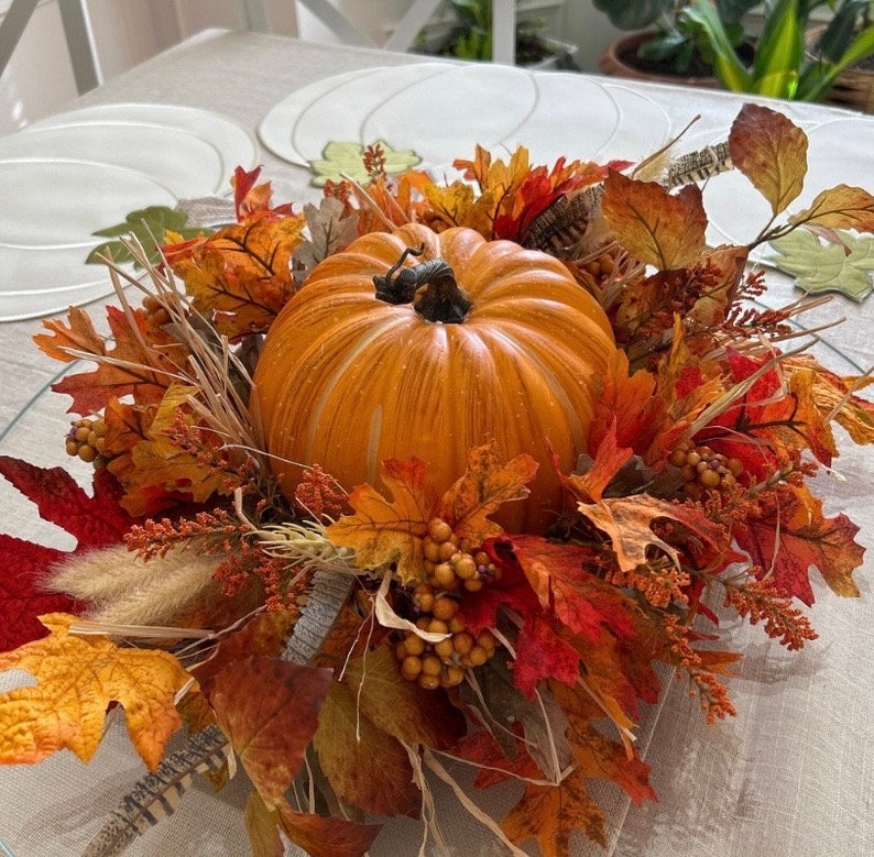 Fall Pumpkin Table Centerpiece, Thanksgiving Autumn Decor - Etsy