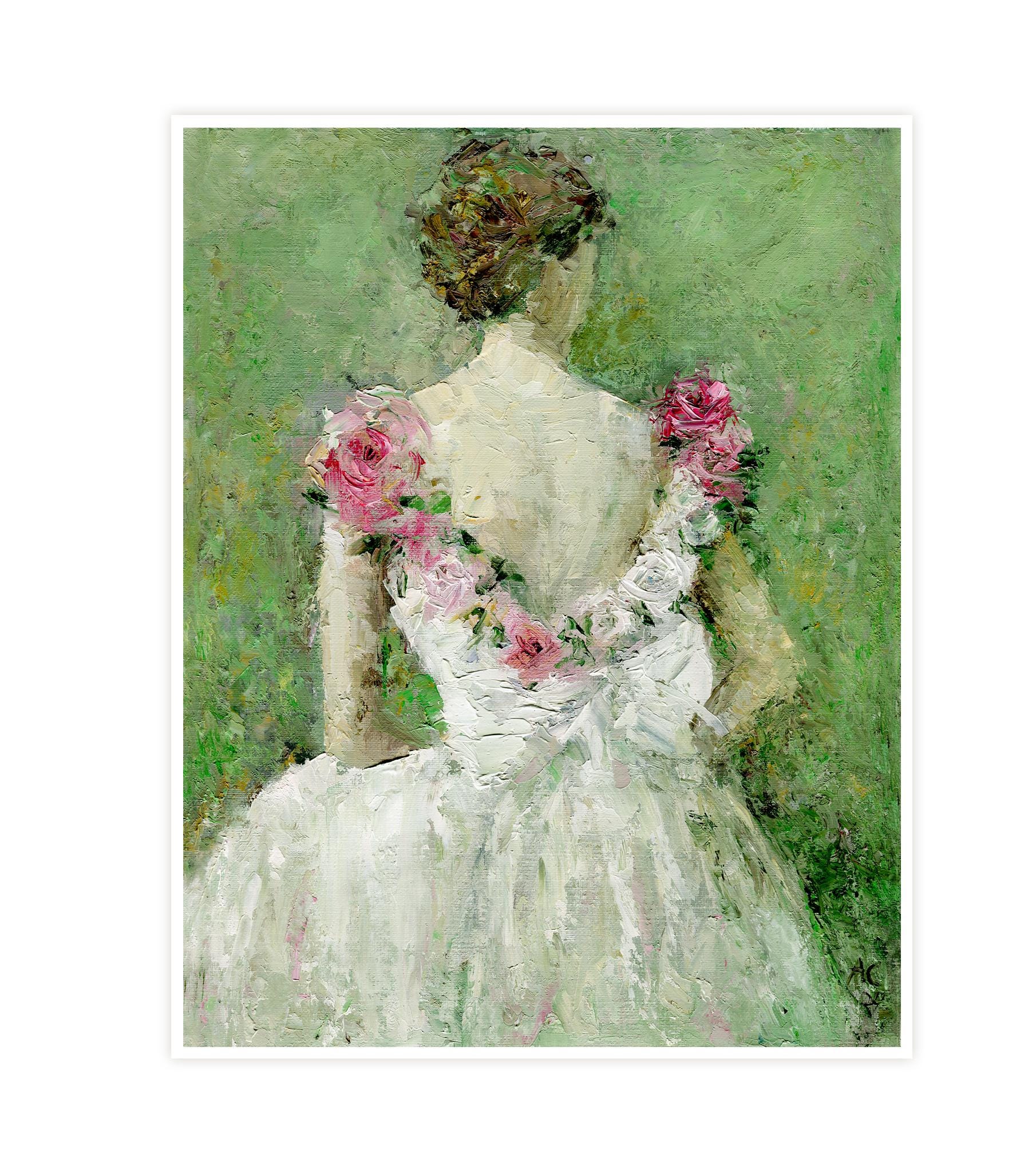Woman Female Figure Pose Body Sitting Roses Floral White Feminine Green ...